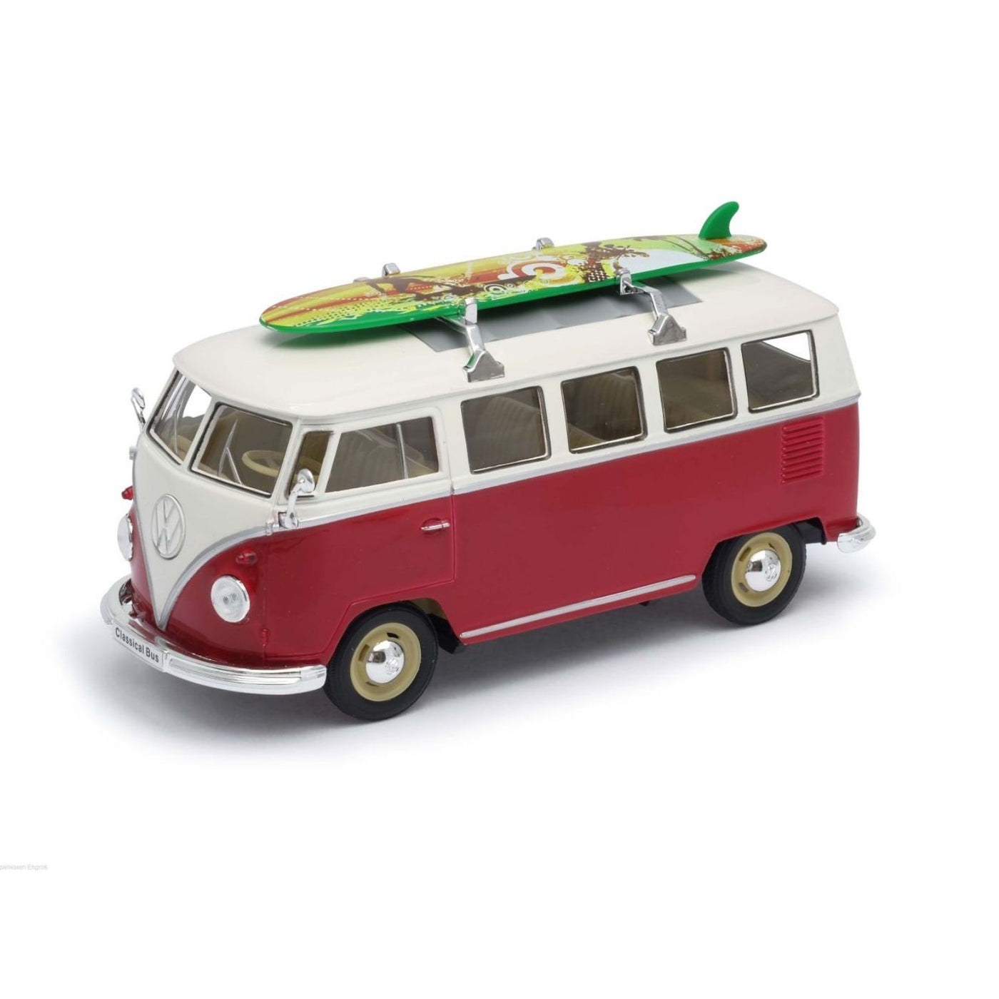 Welly Volkswagen T1 Bus With Surfboard Red 1963 1:24 Scale Diecast Car ...